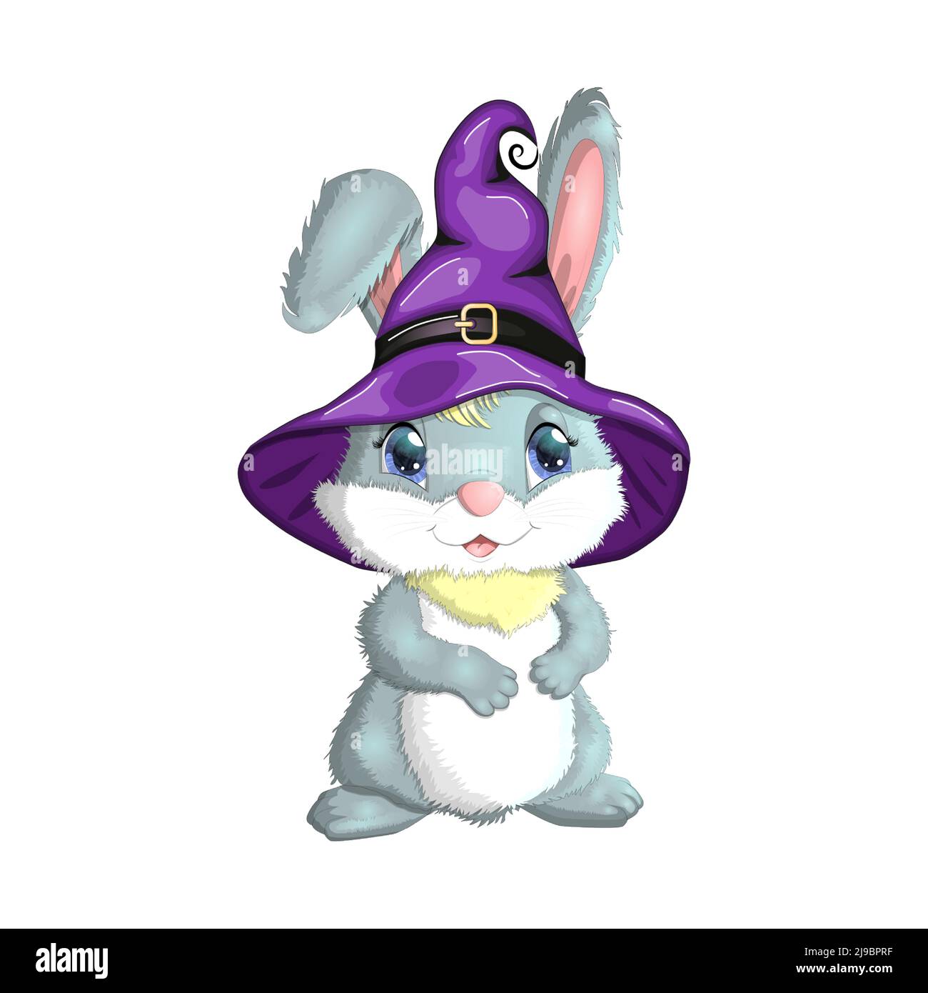 Cute Bunny in witch hat with pumpkin, broom, potion. Happy Halloween ...