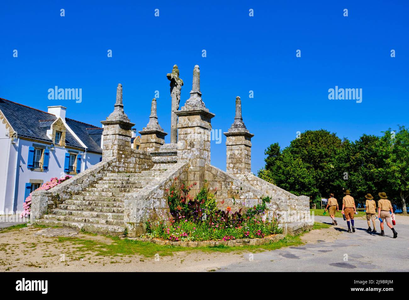 France, Morbihan, Etel river, Belz, Saint-Cado island, Calvary on the ...