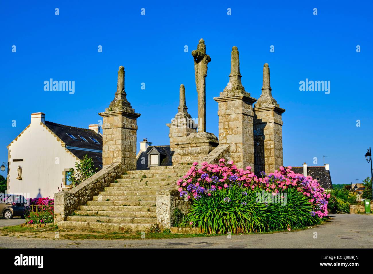 France, Morbihan, Etel river, Belz, Saint-Cado island, Calvary on the ...