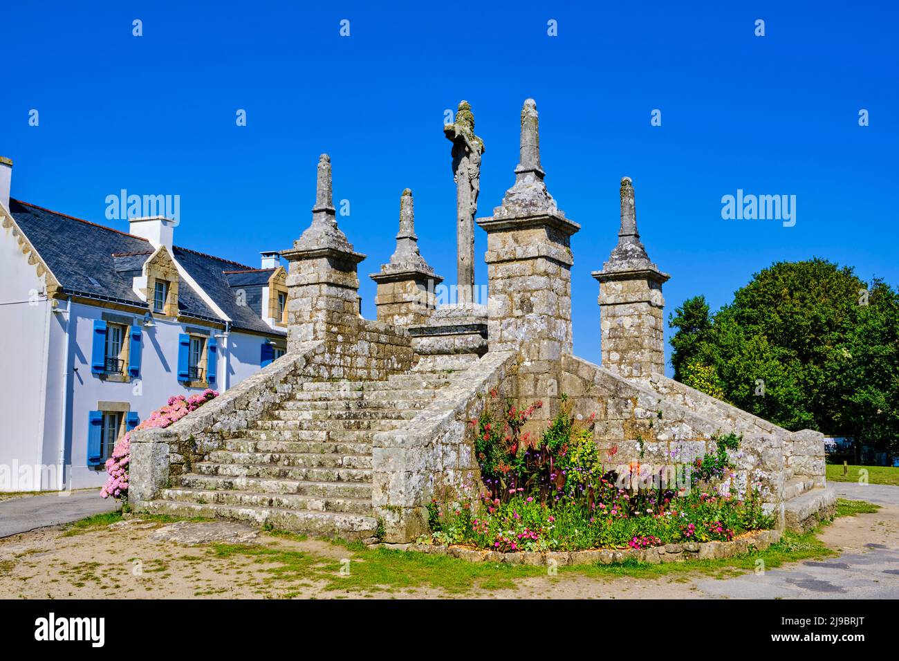 France, Morbihan, Etel river, Belz, Saint-Cado island, Calvary on the ...