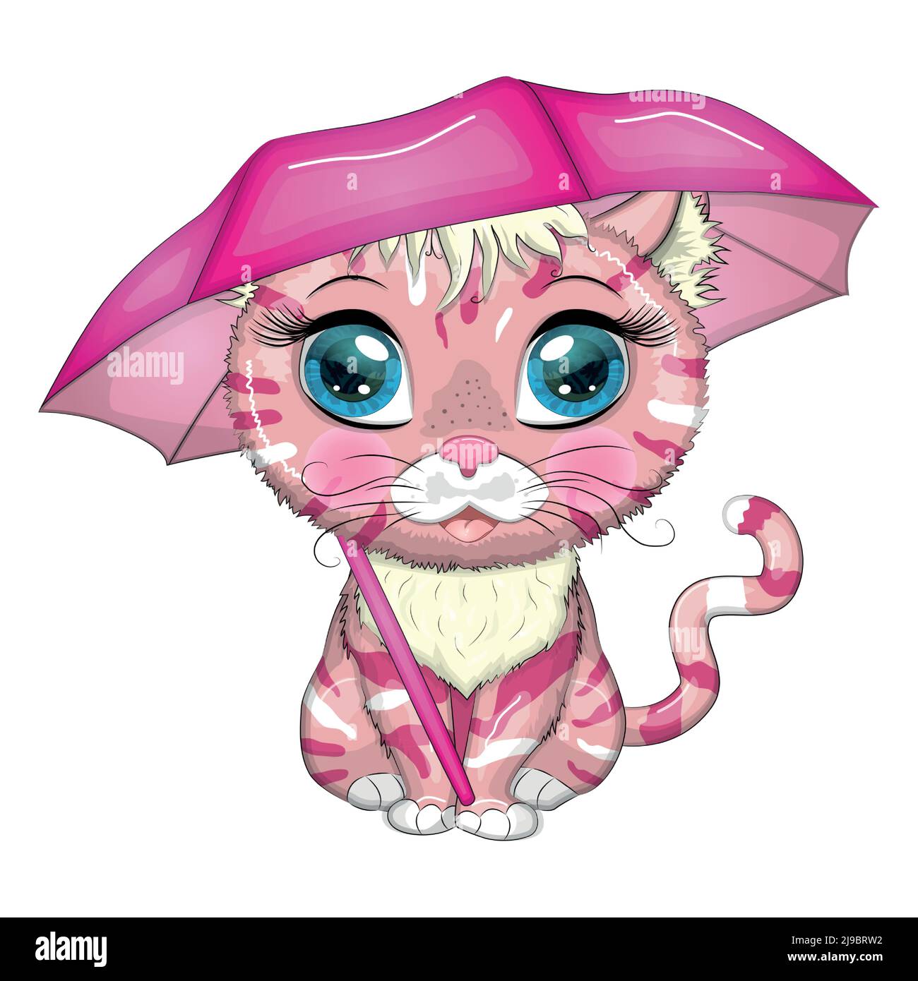 Cartoon cat with an umbrella in the rain. Autumn is coming. Cute child ...