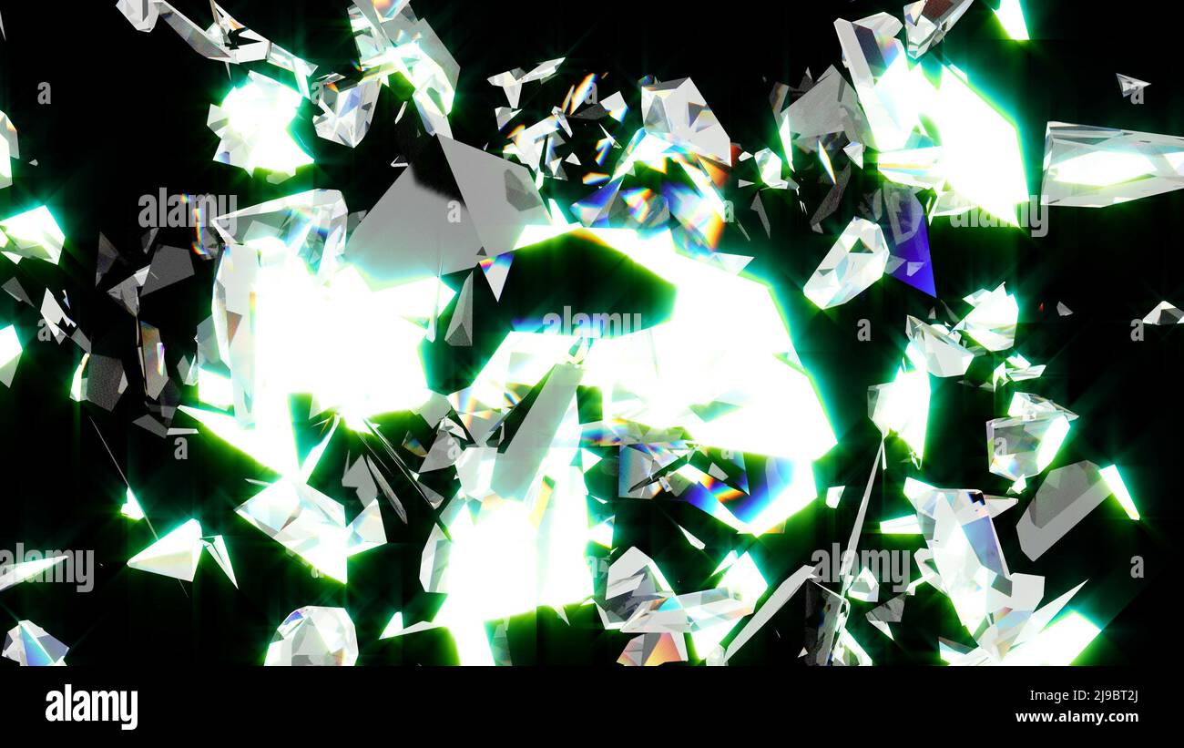 Shine Crystal Star explosion burst with pieces on black nature energy ...