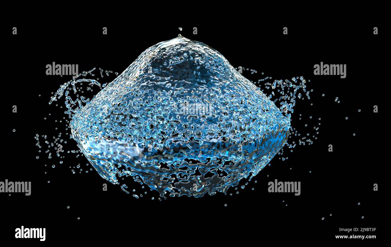 3d blue splash flowing water on black super slow motion 1000 FPS 3d ...