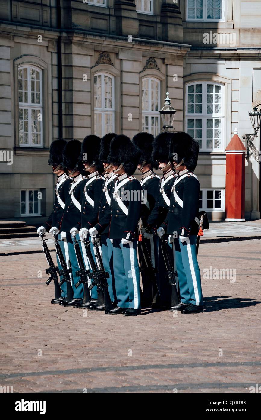 Royal Guard in Amalienborg Castle in Copenhagen in Denmark Stock Photo ...