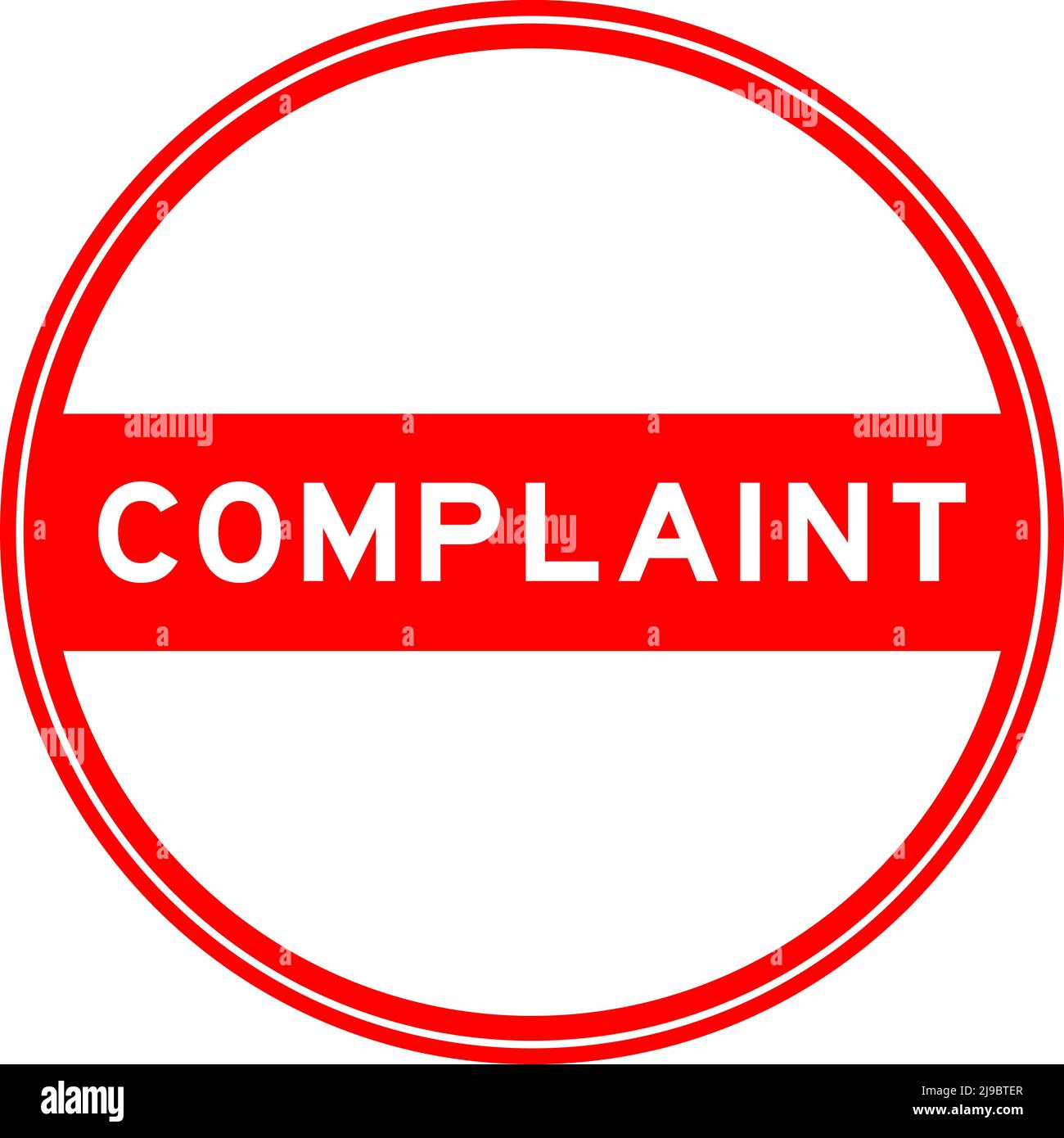 Red color round seal sticker in word complaint on white background ...