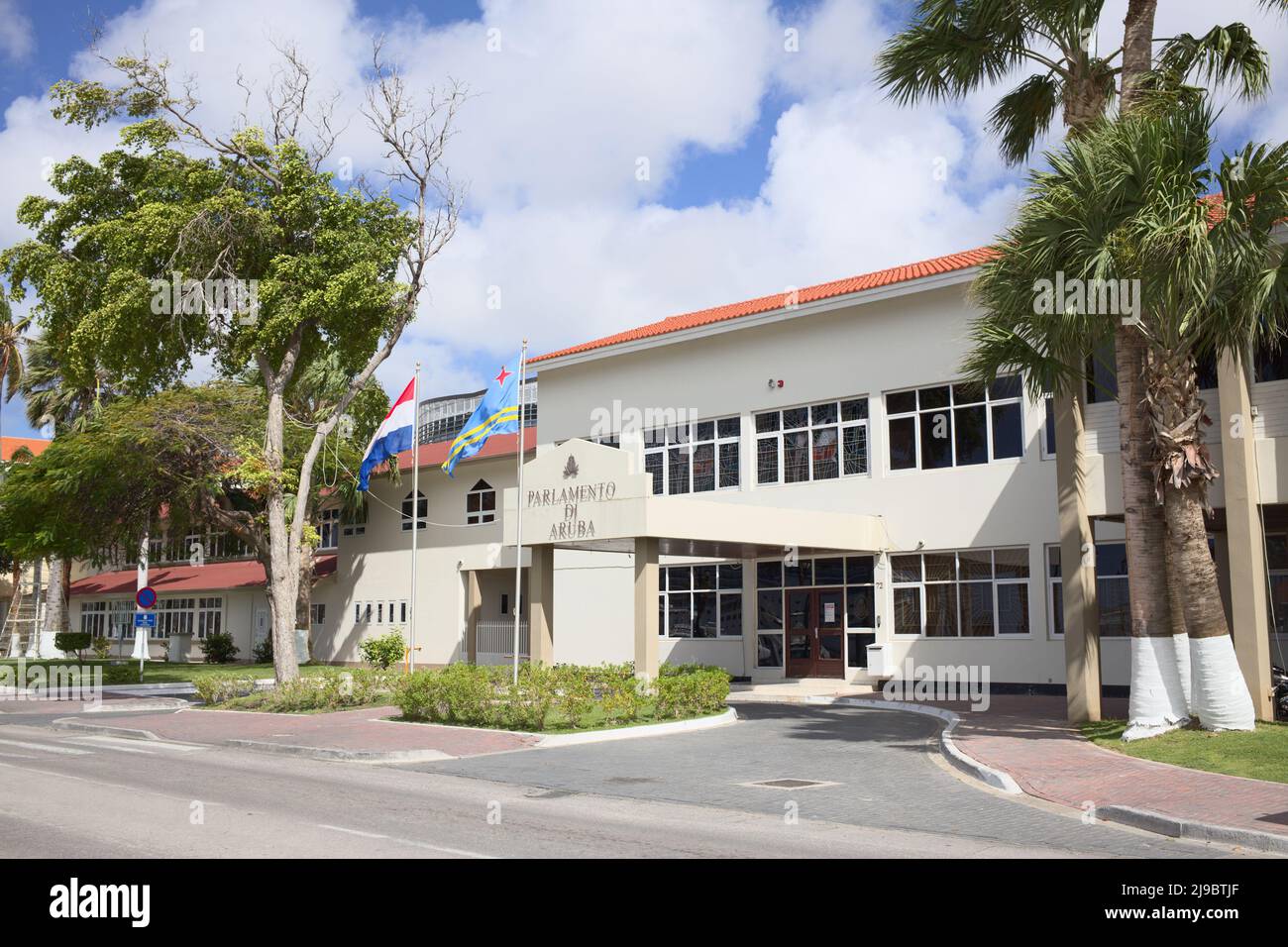 ORANJESTAD, ARUBA - DECEMBER 16, 2020: The Parliament building of Aruba ...