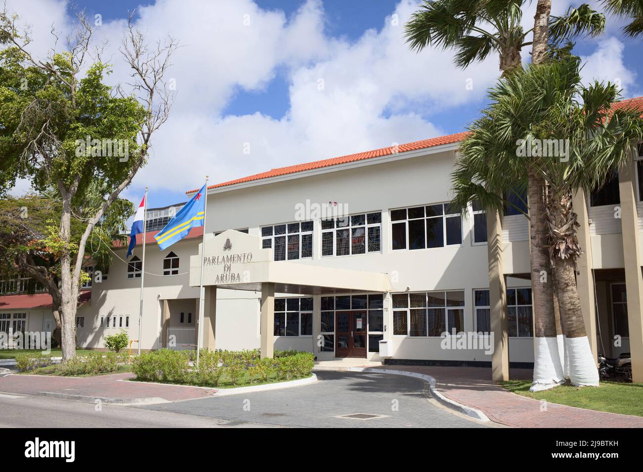 ORANJESTAD, ARUBA - DECEMBER 16, 2020: The Parliament building of Aruba ...