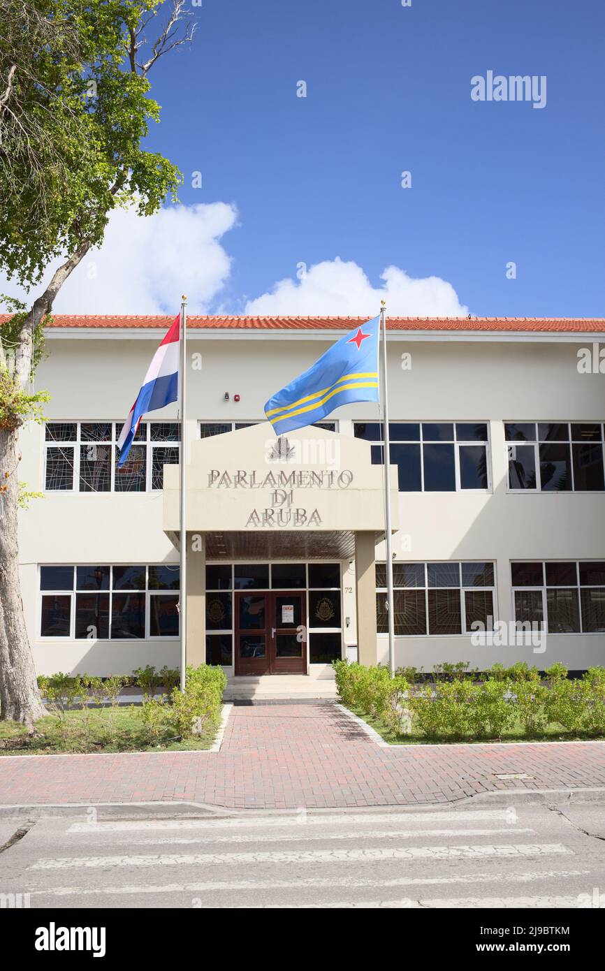 ORANJESTAD, ARUBA - DECEMBER 16, 2020: The Parliament building of Aruba ...