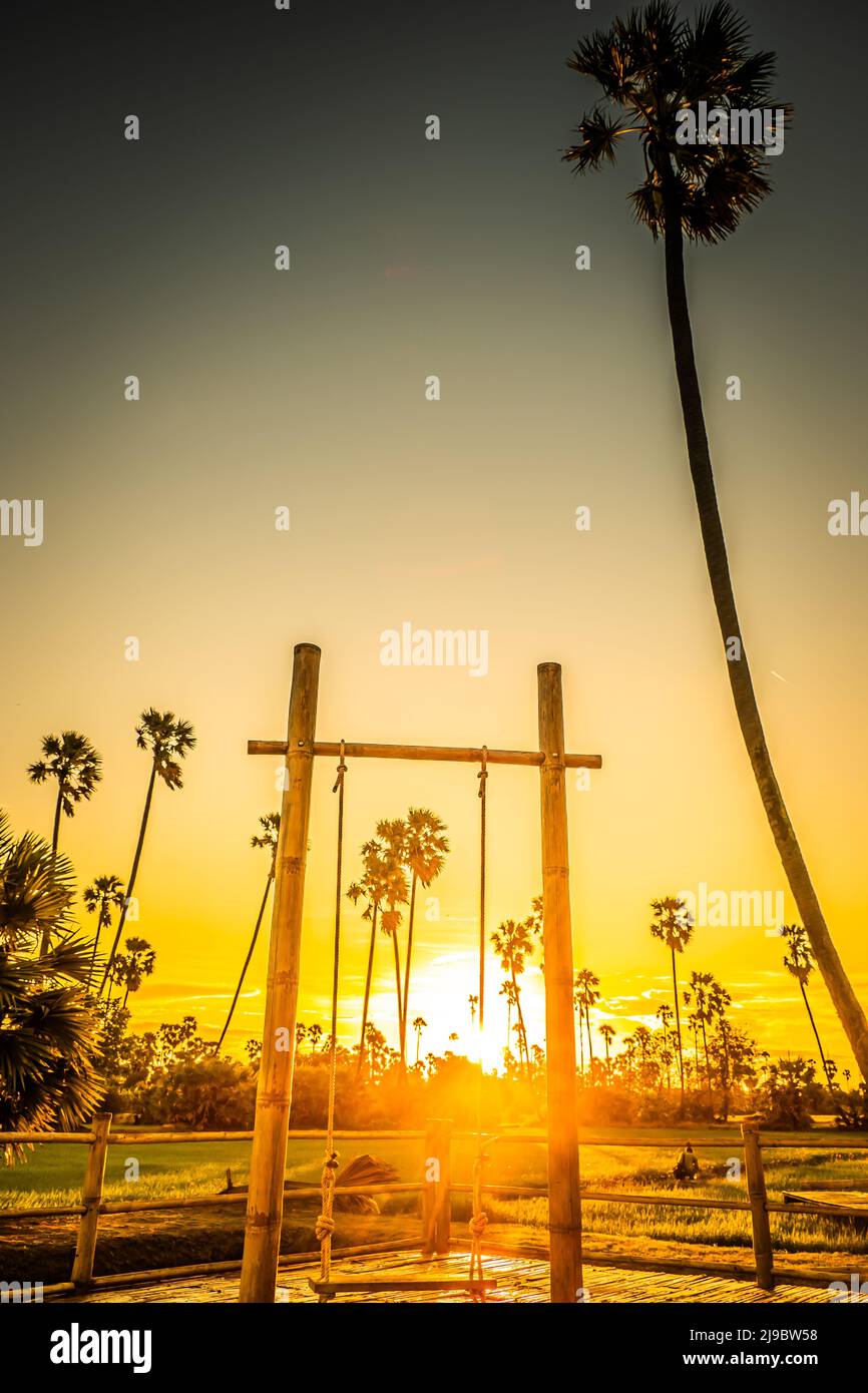 silhouette Empty swings at sunset time tropical landscape nature ...