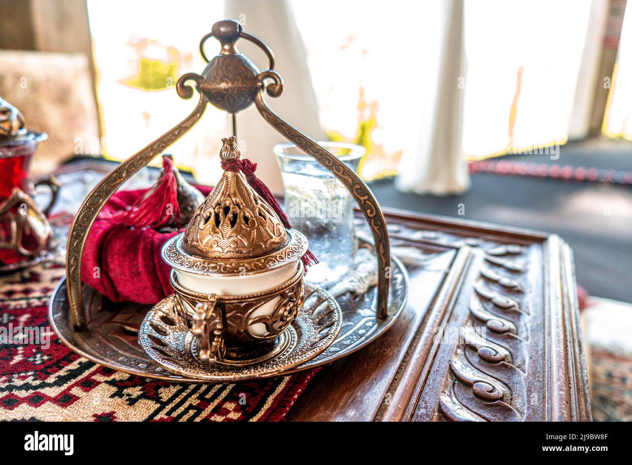 Turkish coffee and tea set in colorful traditional housewares in ...