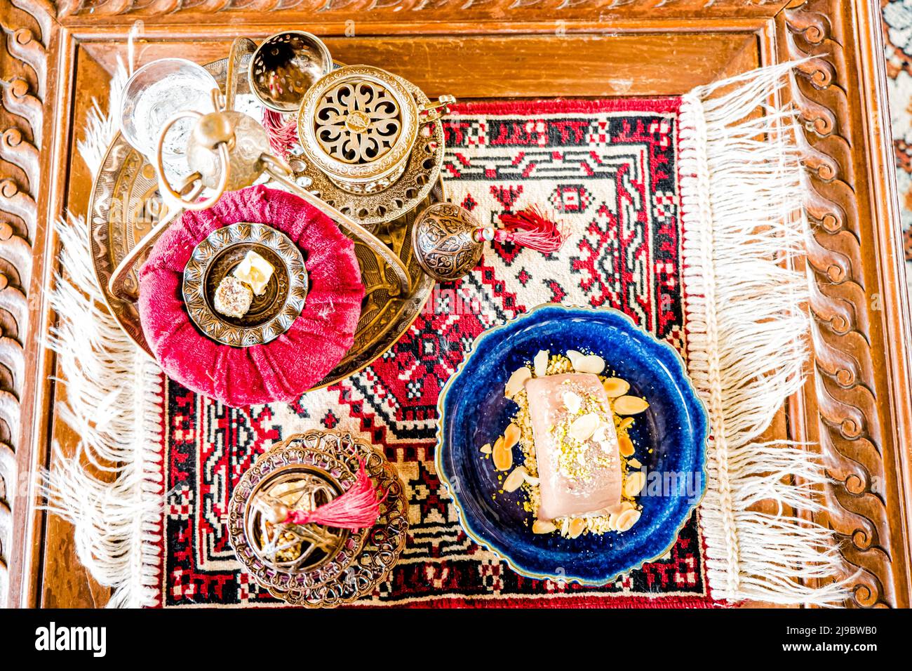 Turkish coffee and tea set in colorful traditional housewares with ice ...