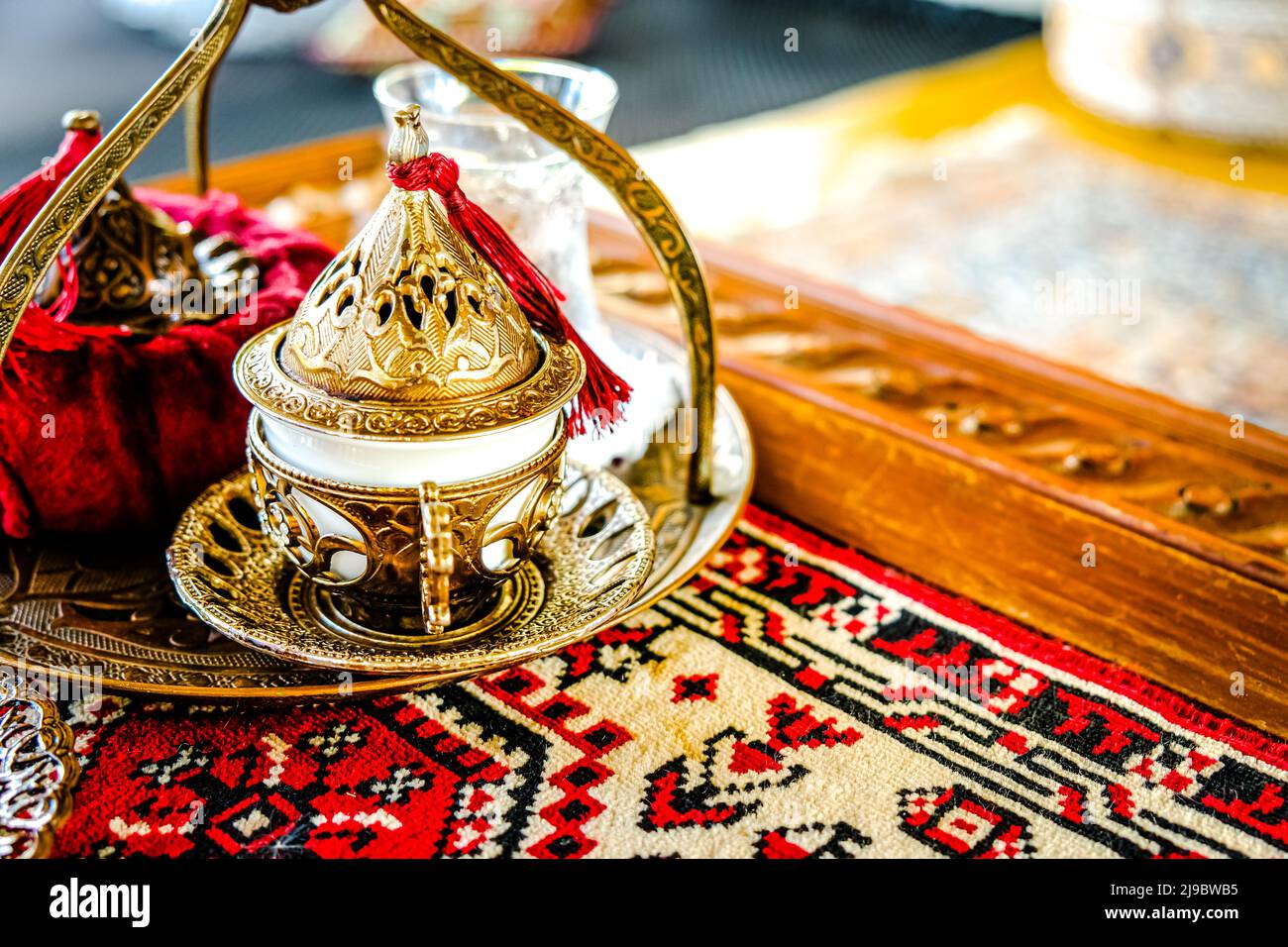 Turkish coffee and tea set in colorful traditional housewares in ...