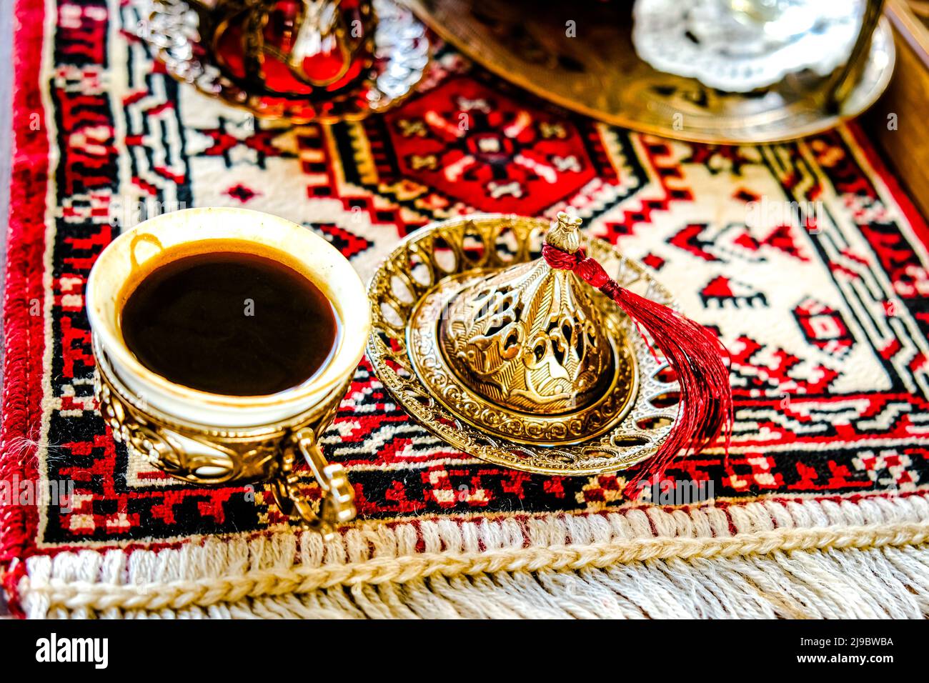 Turkish coffee and tea set in colorful traditional housewares in ...