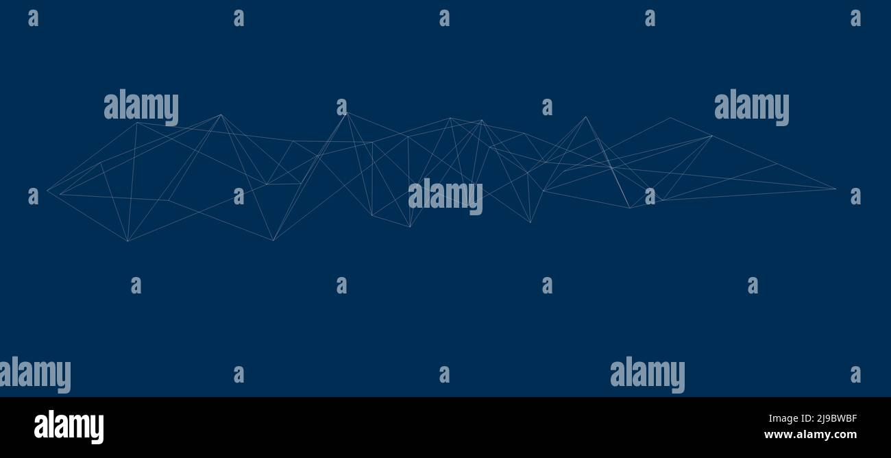Abstract wireframe digital line surface blue background white shading ...