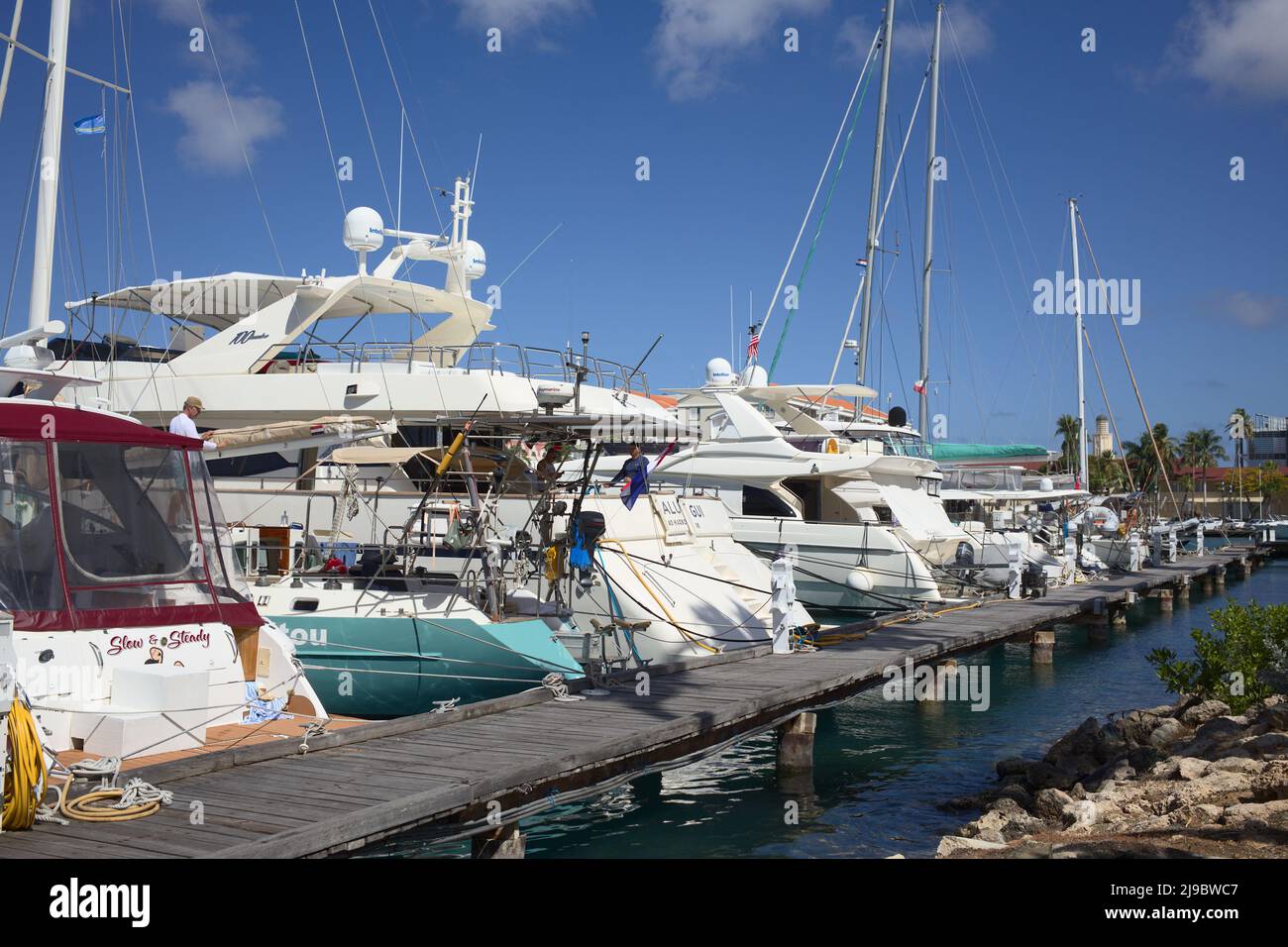ORANJESTAD, ARUBA - DECEMBER 20, 2020: Sailing and motor boats in the ...