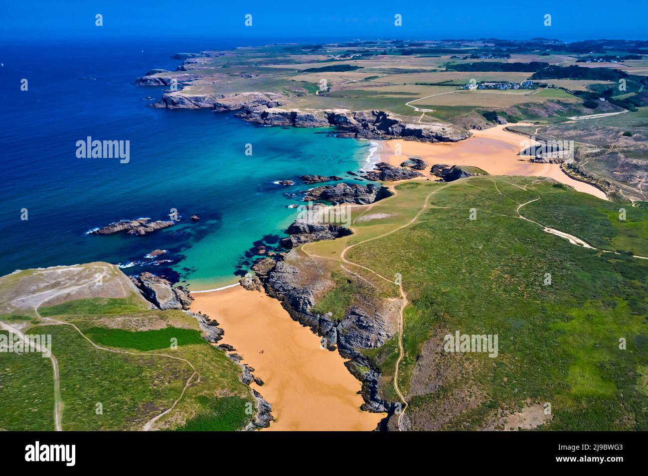 France, Morbihan, Belle-Ile-en-mer, the wild coast, Vazen beach and ...