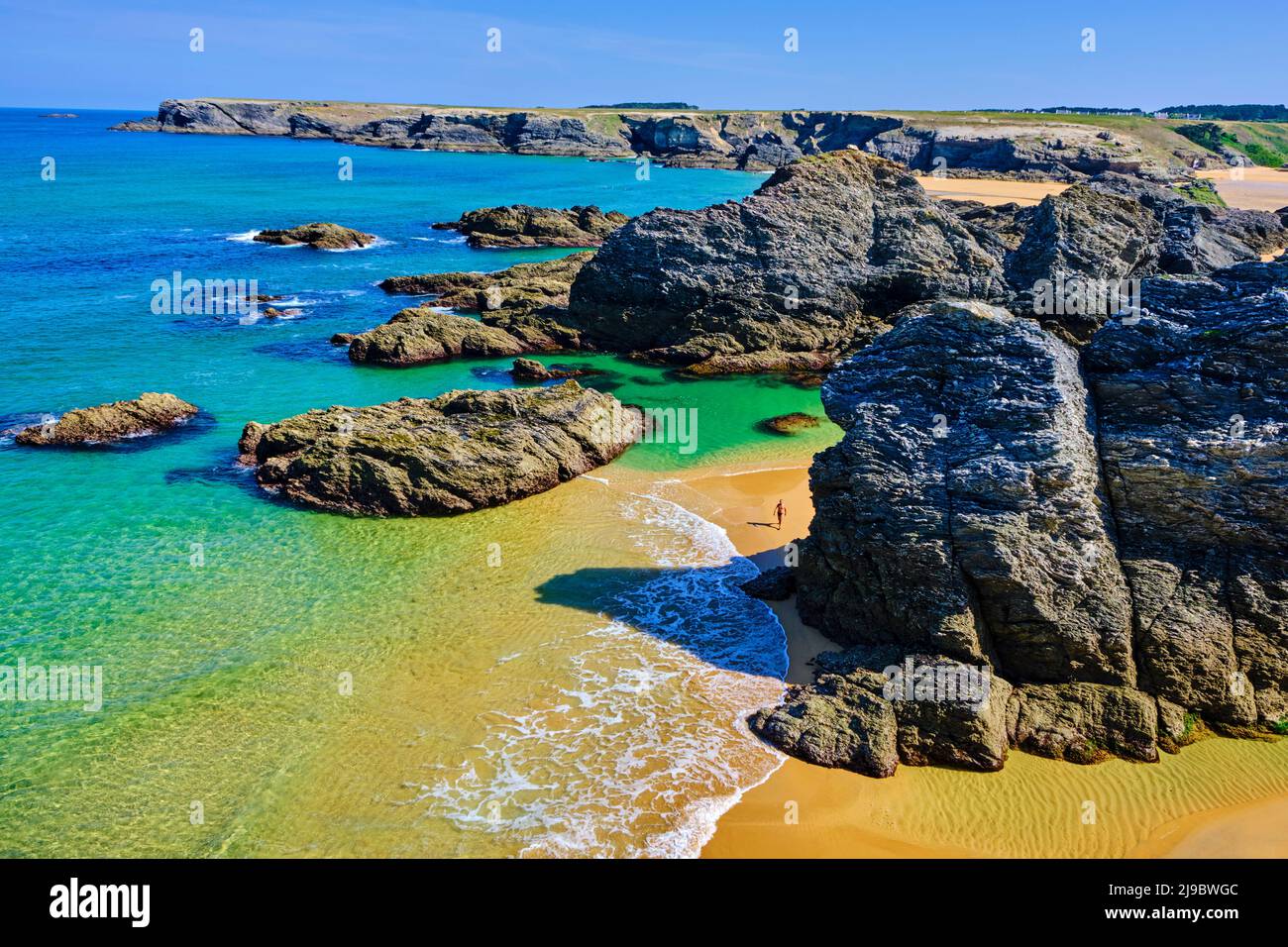 France, Morbihan, Belle-Ile-en-mer, the wild coast, Vazen beach Stock ...