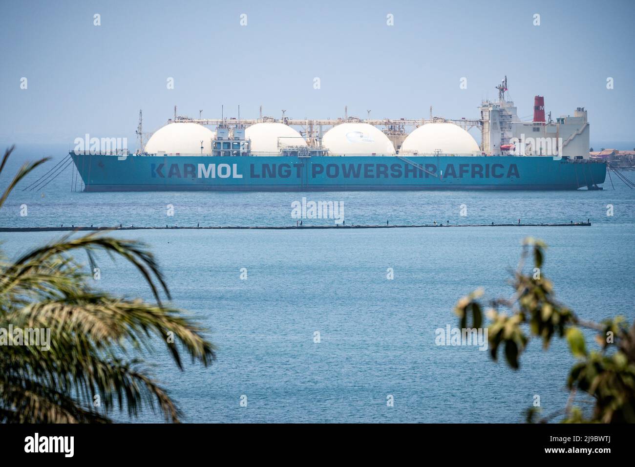 Dakar, Senegal. 22nd May, 2022. An LNG transport ship is moored off ...