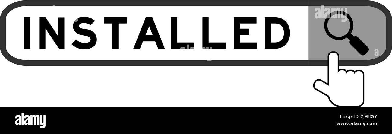 Search banner in word installed with hand over magnifier icon on white ...