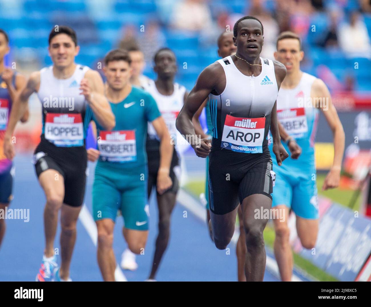 Marco Arop competing in the men’s 800m A race at the Birmingham Diamond ...