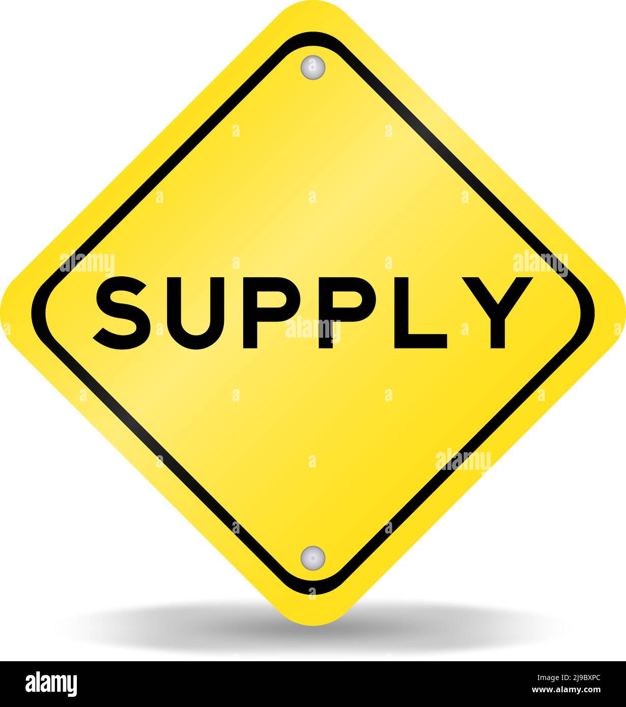 Yellow color transportation sign with word supply on white background ...