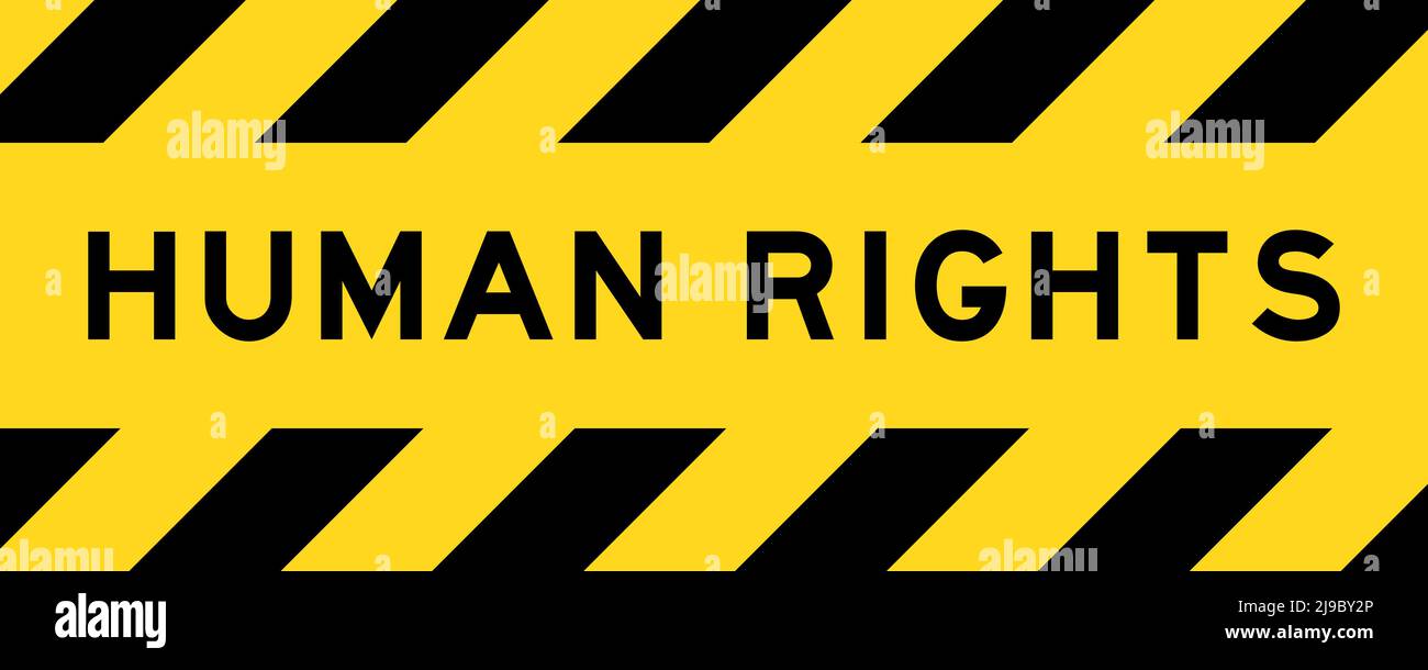 Yellow and black color with line striped label banner with word human ...