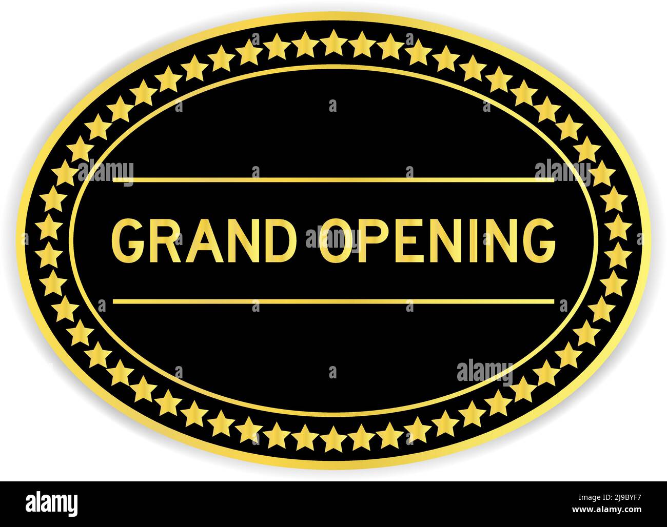 Black and gold color oval label sticker with word grand opening on ...