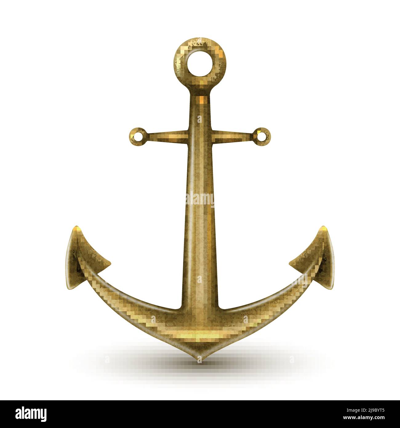 Single golden realistic anchor with metal texture and rings on white ...