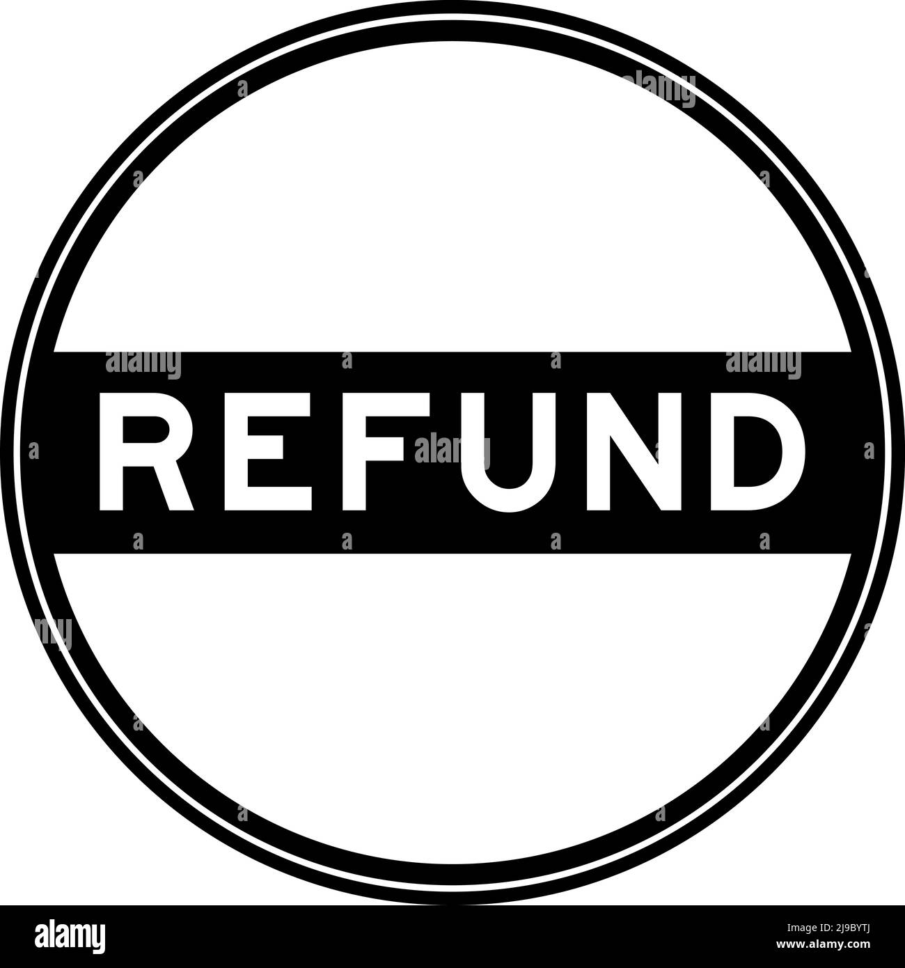 Black color round seal sticker in word refund on white background Stock ...