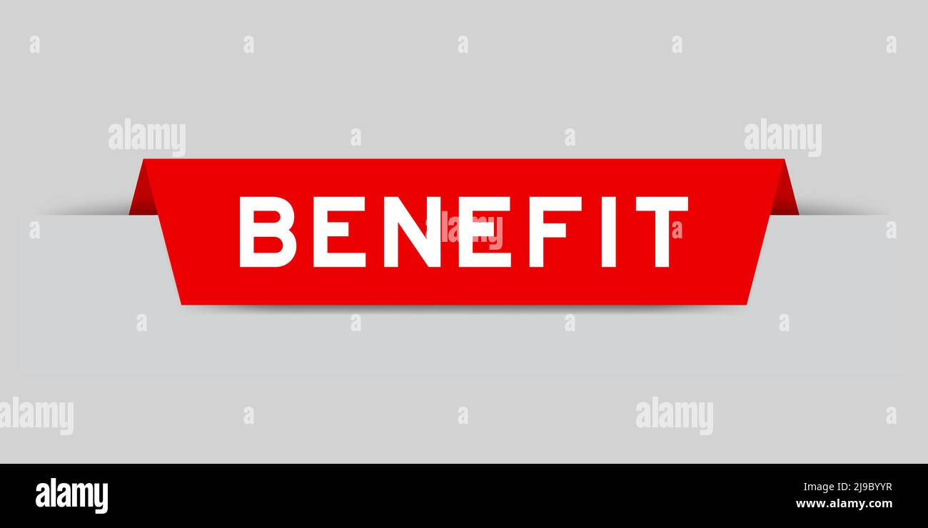 Red color inserted label with word benefit on gray background Stock ...