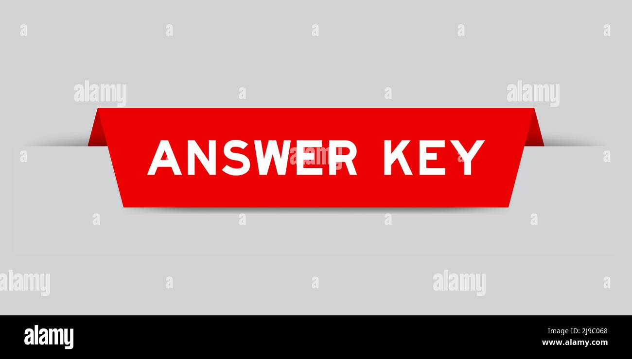 Red color inserted label with word answer key on gray background Stock ...