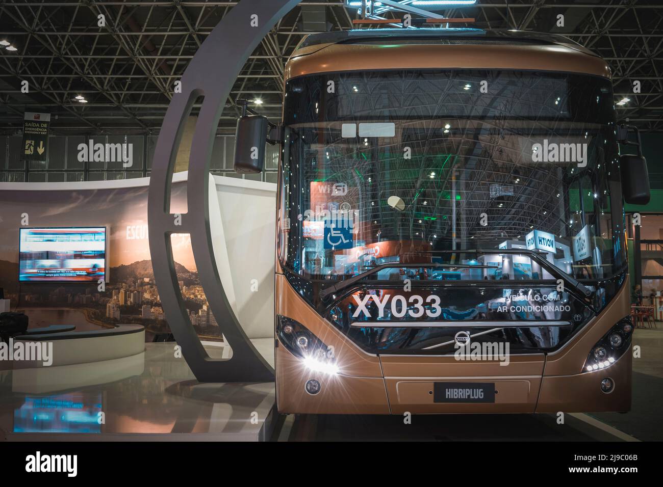 Hybrid bus technology vehicle on display. Vehicle used in the city of ...