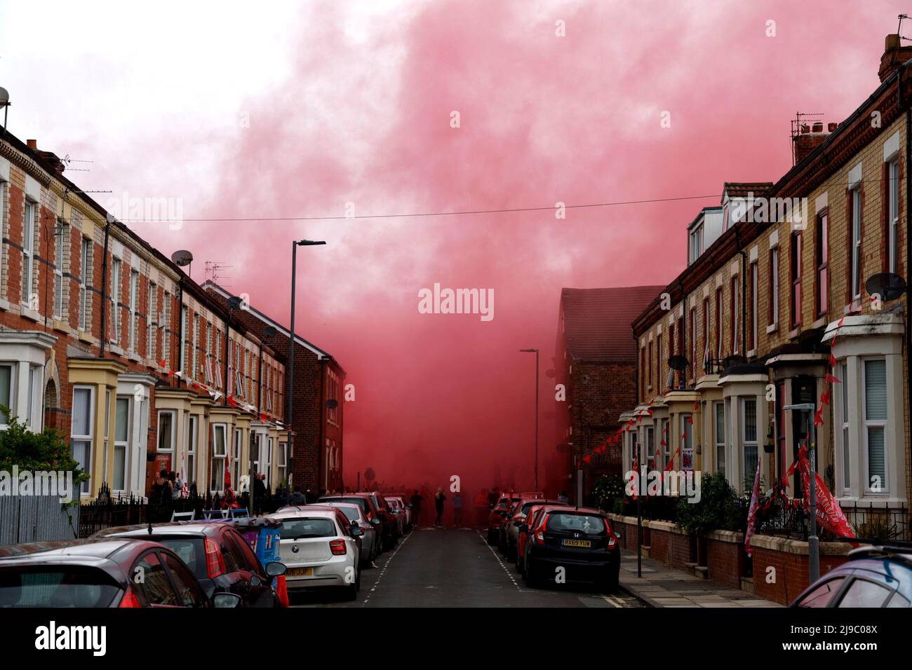 Liverpool fans light flares on their way to the ground prior to the ...