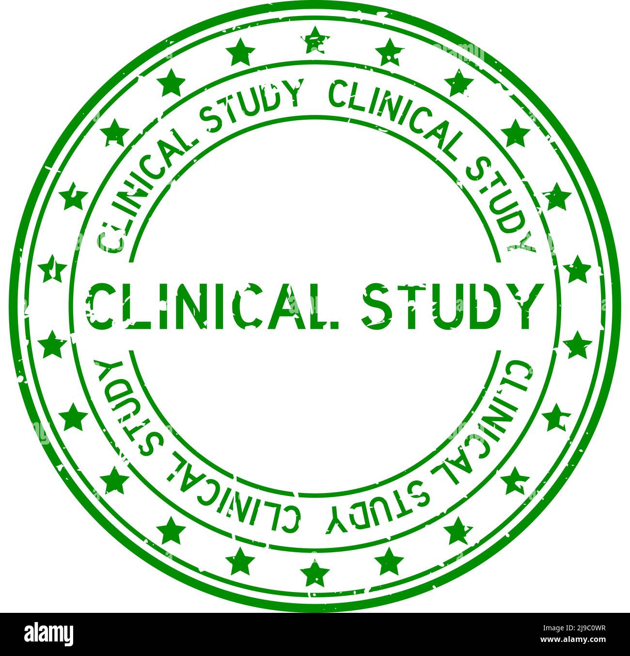 Grunge green clinical study word with star icon round rubber seal stamp ...