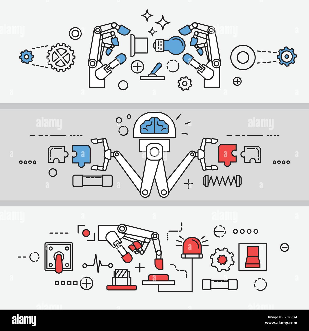 Three horizontal assembly banner set on different themes with several ...