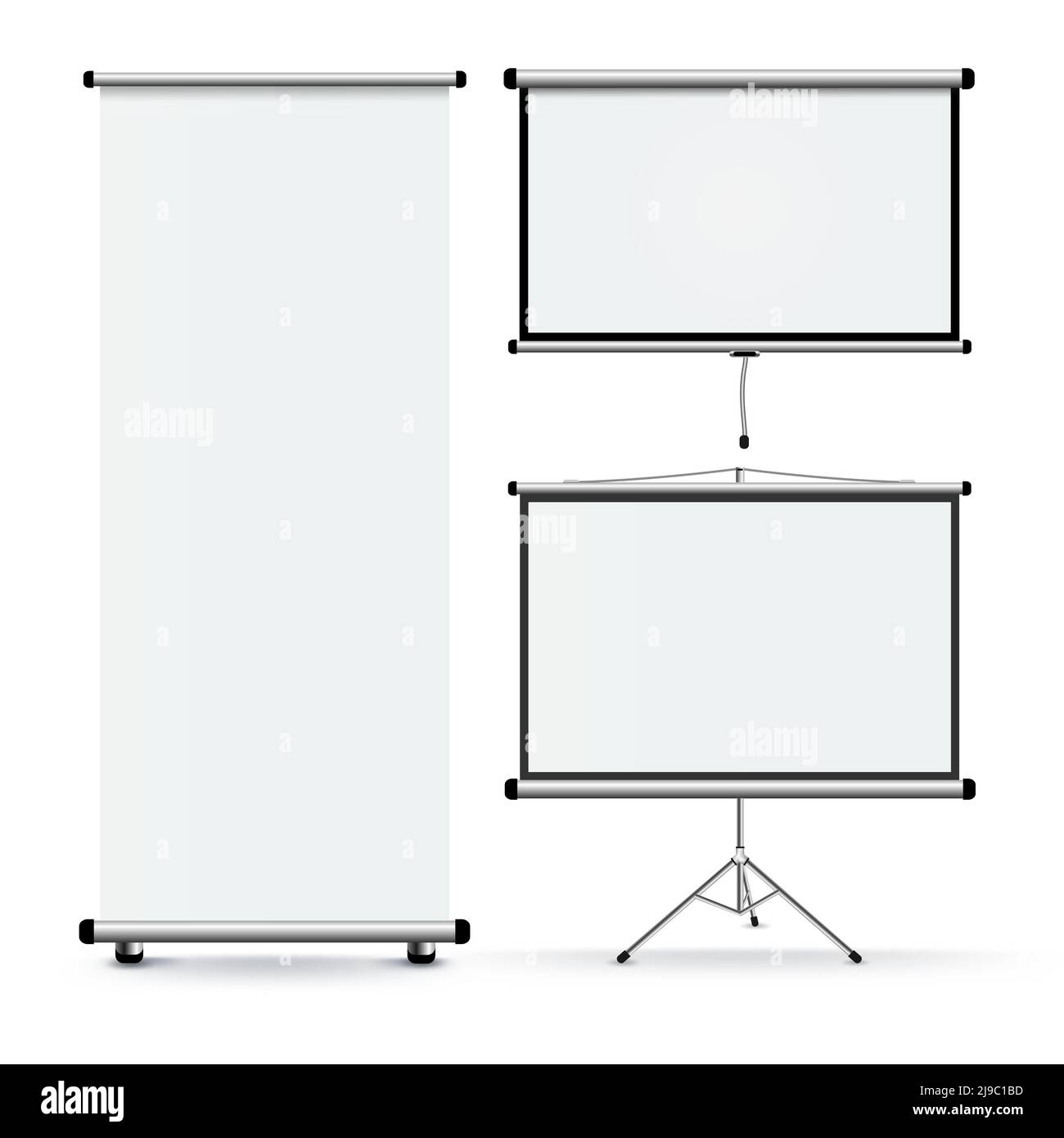 Set of three isolated realistic images of educational rolling stands ...