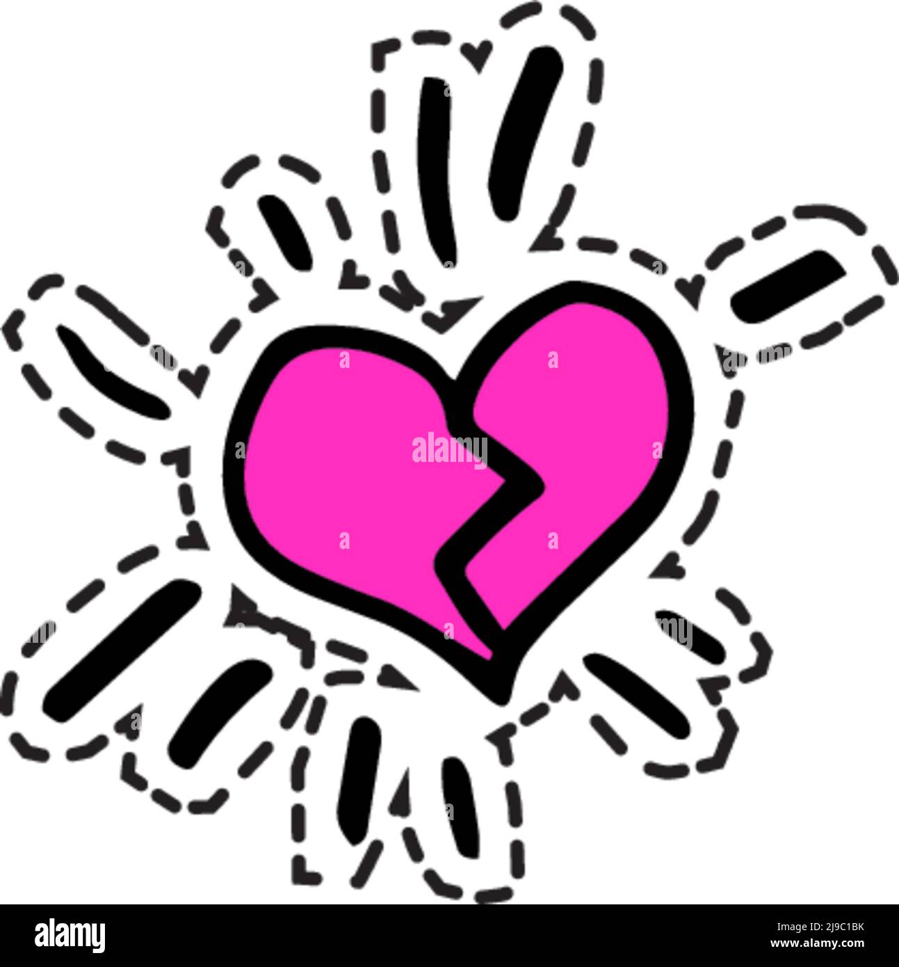 Sad broken heart cartoon illustration Black and White Stock Photos ...