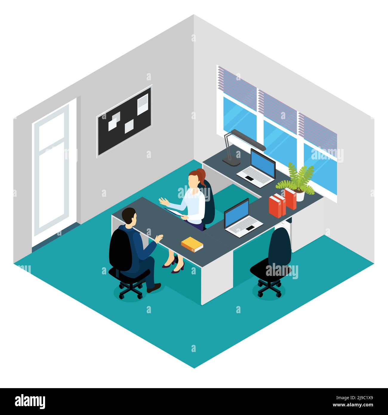 Job interview isometric scene with conversation between man and woman ...