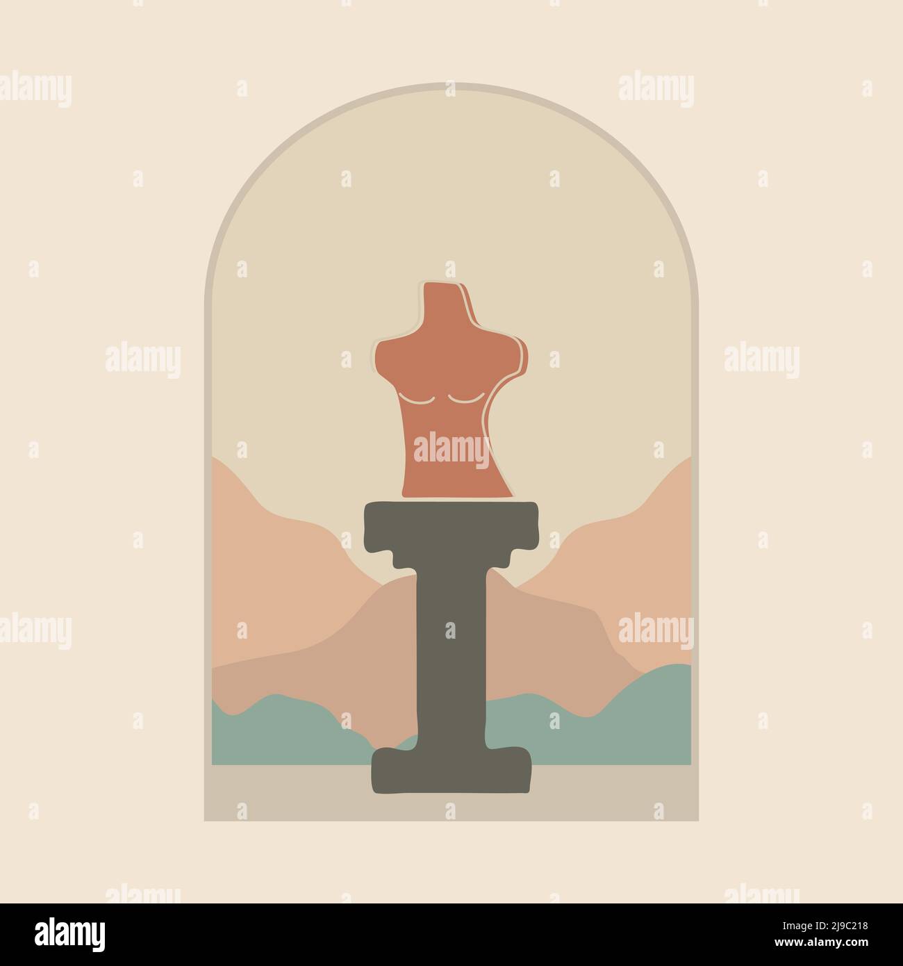 Modern aesthetic illustration with woman bust on pedestal Stock Vector ...