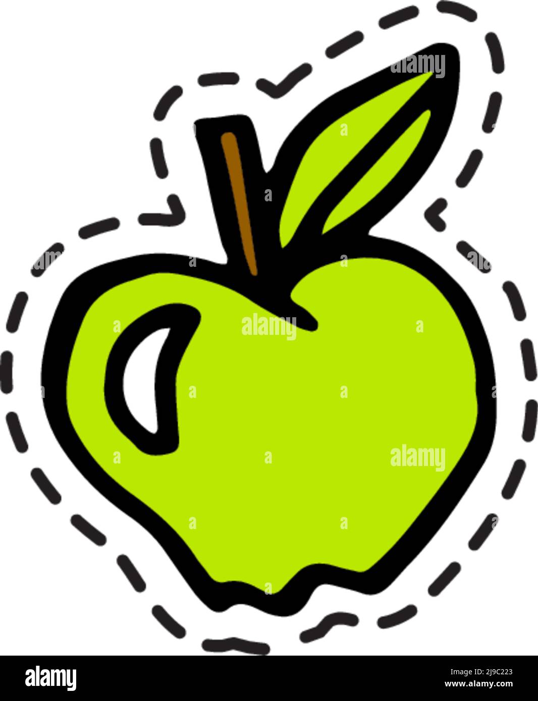 Green ripe apple, sticker colorful doodle vector Stock Vector Image ...