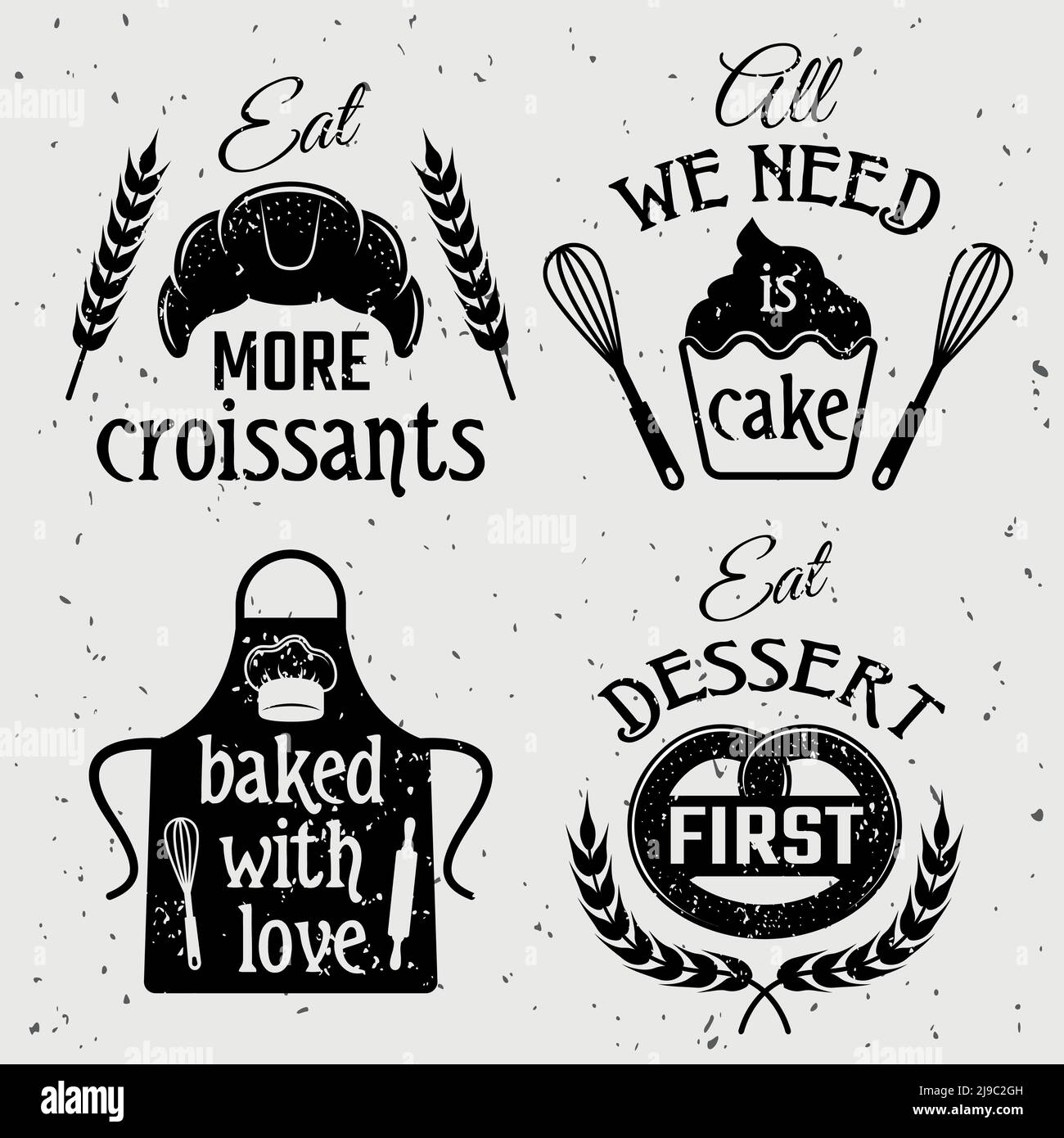 Bakery with quotes monochrome set including typographic sayings pastry ...