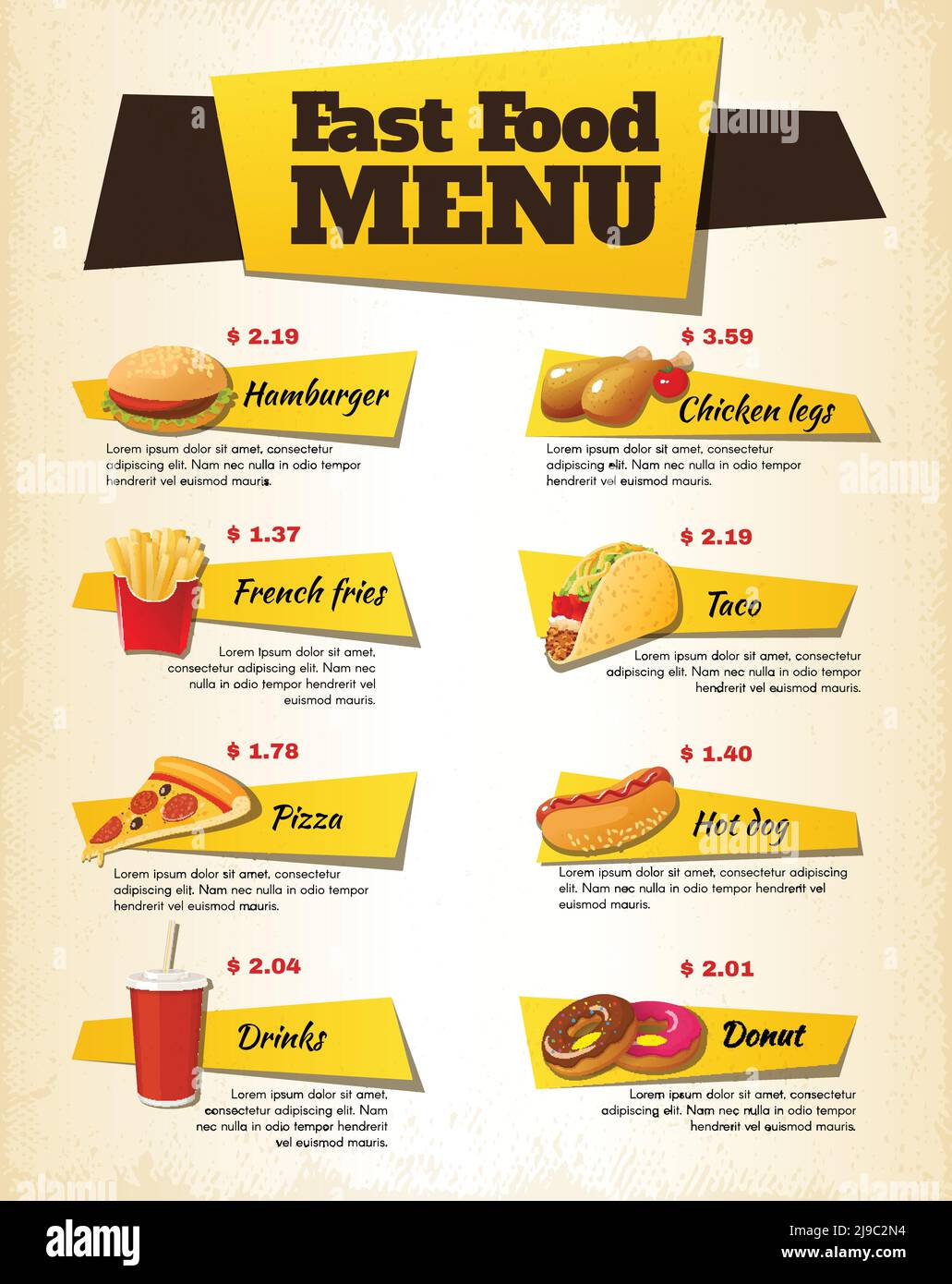 Menu design for fast food restaurant with decorative product images ...