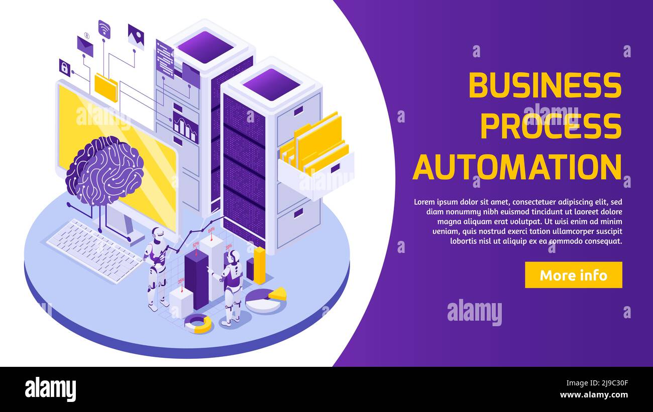 Robotic process automation horizontal banner with isometric images of ...