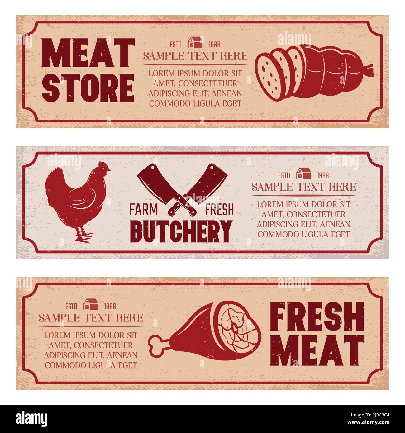 Butchery horizontal banners set including poultry meat store and fresh ...