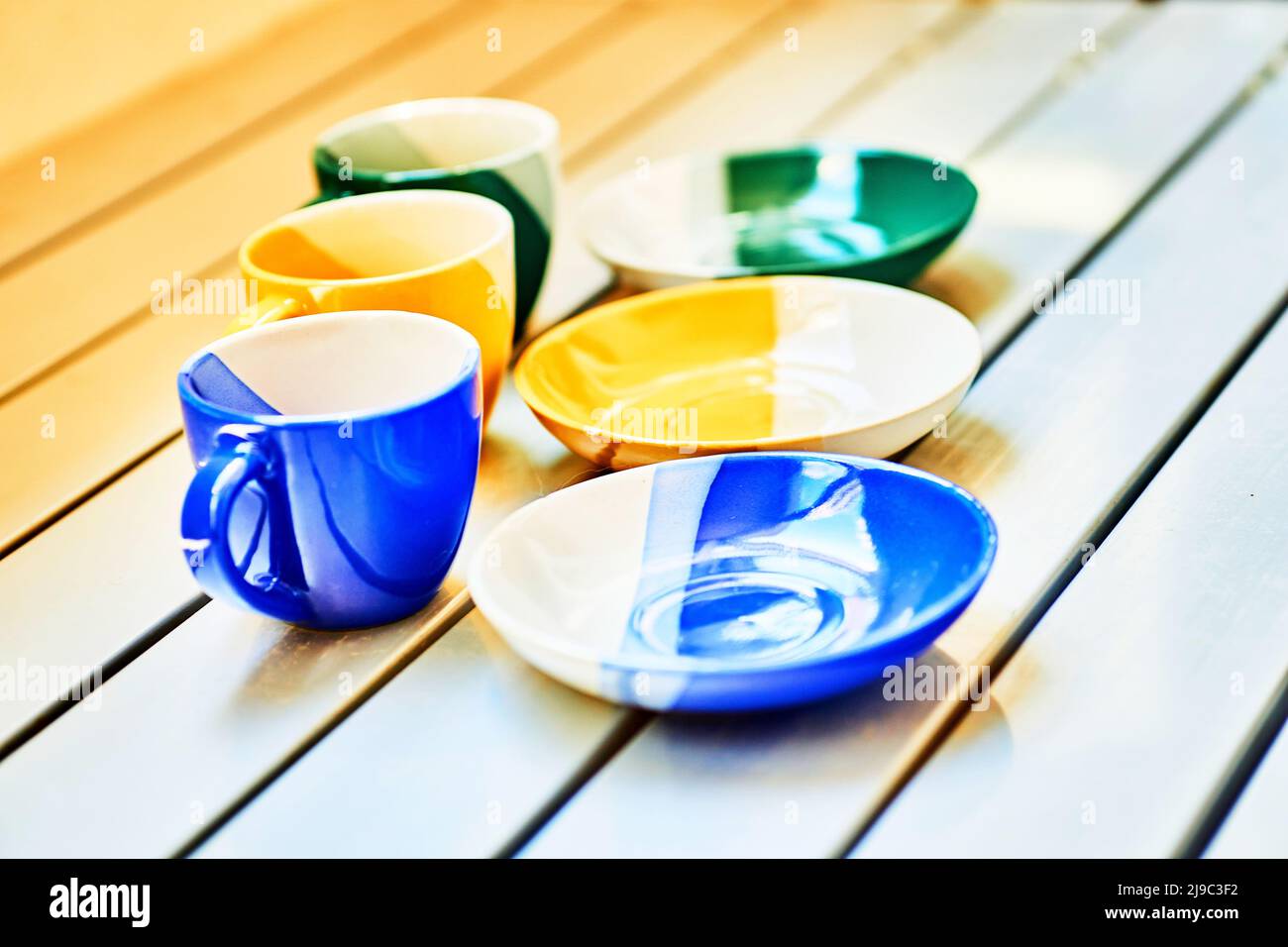 Coffee time.Break,pause and relax.Three cups and saucers Stock Photo ...