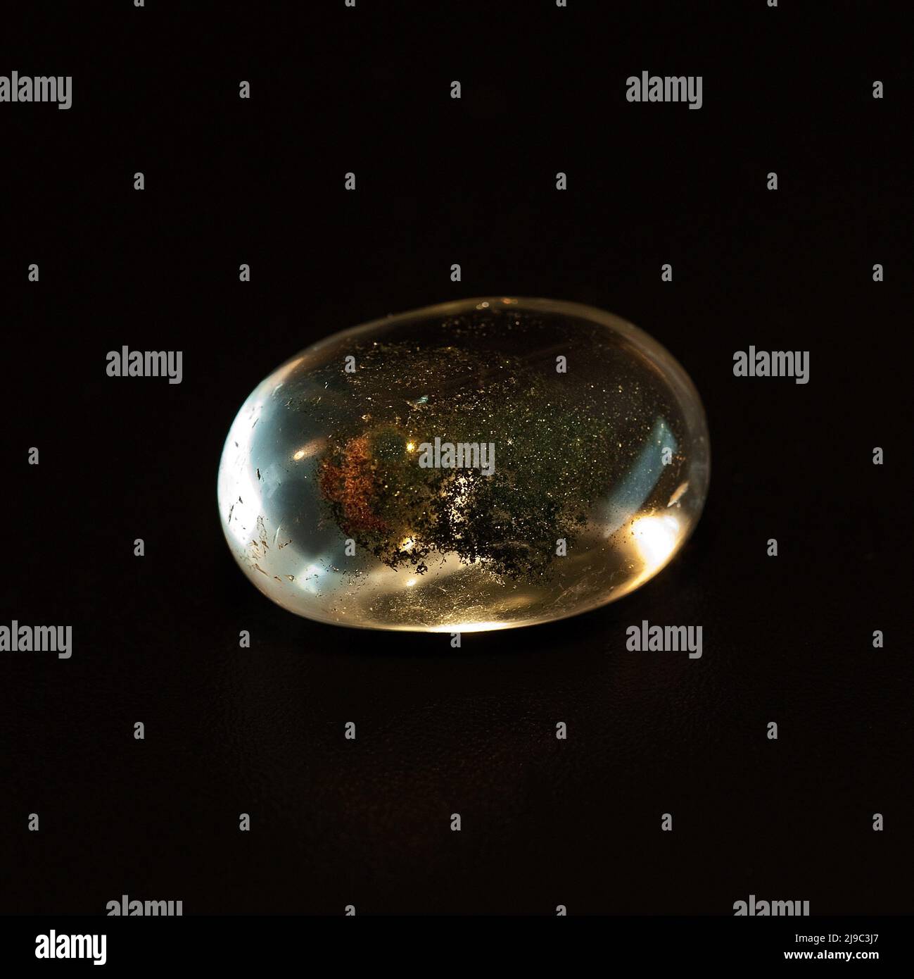 Macro close up colour photograph of 'Quartz with Chlorite' a semi ...