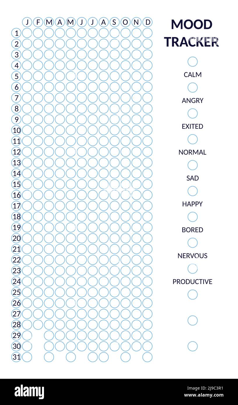 Year in pixels, mood tracker in circles template. Habit diary blank for ...