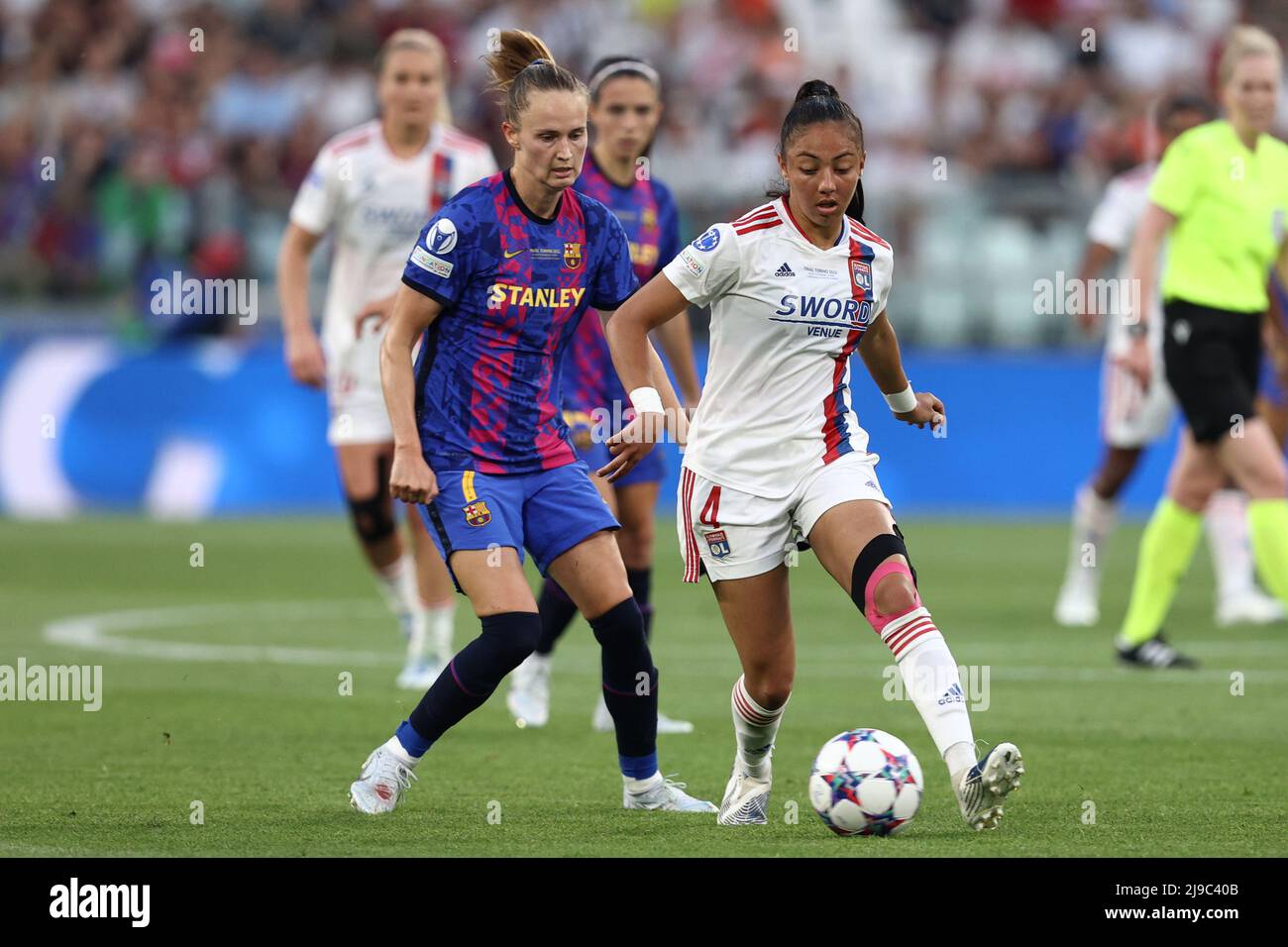 Selma Bacha (Olympique Lyonnais) is challenged by Caroline Graham ...