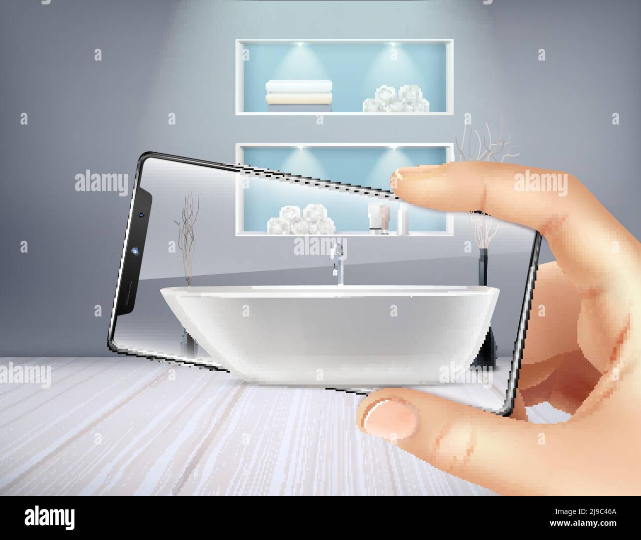 Augmented reality smartphone application and bathroom interior ...