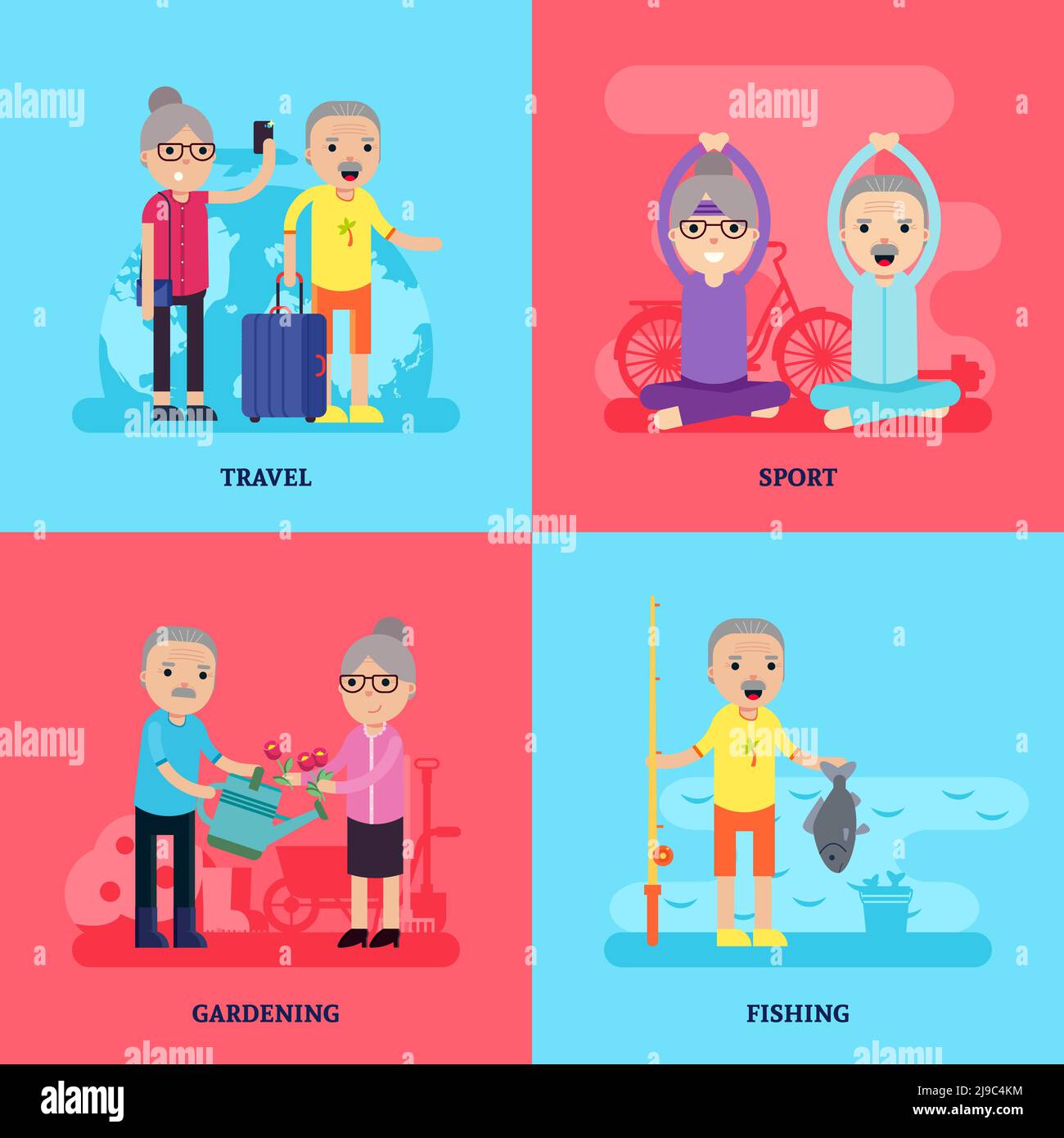 Leisure activity flat concept with senior people in different sport ... Leisure activity flat concept with senior people in different sport ...